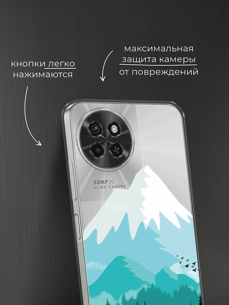 Чехол на Itel S23 / Ител S23 с принтом "Синяя снежная гора", прозрачный — фото 1