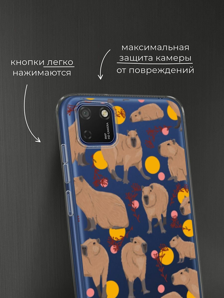 Чехол на Honor 9S/Huawei Y5p / Хонор 9S/Хуавей Y5p с принтом "Капибара паттерн", прозрачный — фото 1