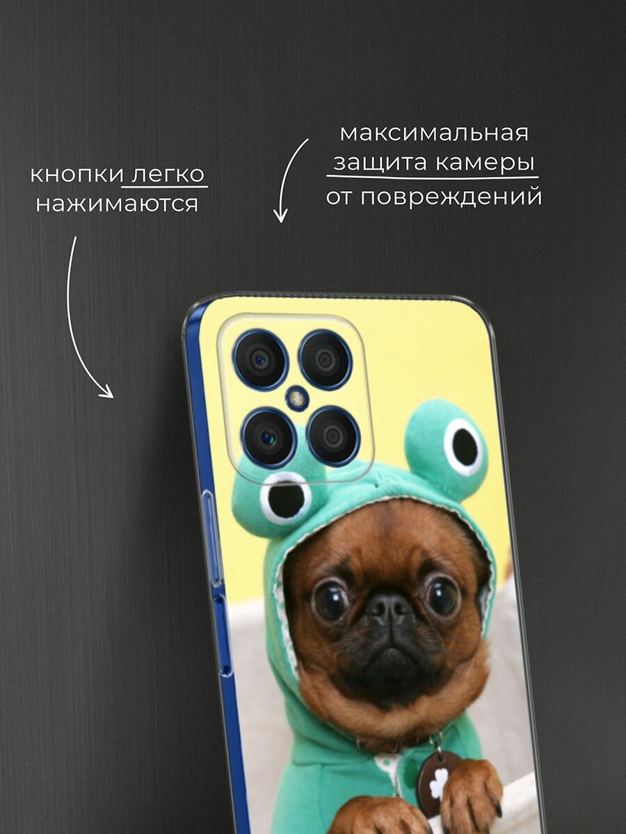 Чехол на Honor X8 / Хуавей X8 с принтом "Собачка в шапке лягушки" — фото 1