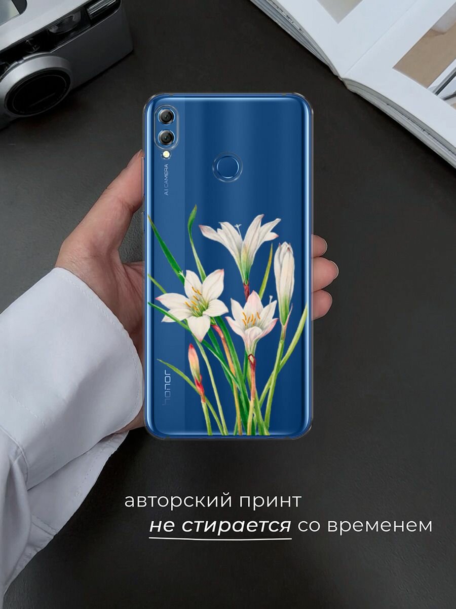 Чехол на Honor 8X / Хонор 8Х с принтом "White lily", прозрачный — фото 1