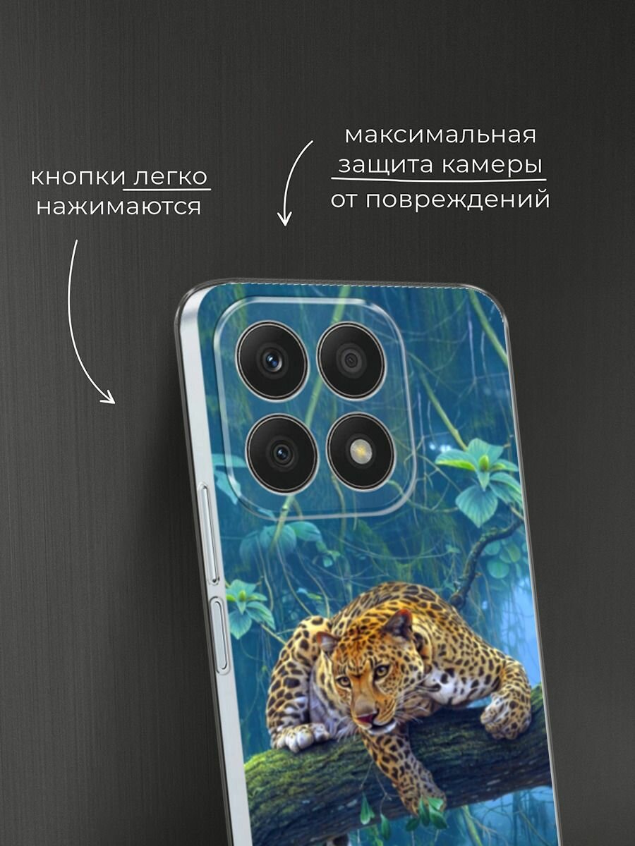 Силиконовый чехол на Honor X8A / Хонор X8A с принтом "Леопард охотник" — фото 1