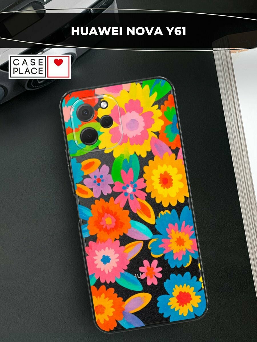 Чехол на HuaweI Nova Y61 / Хуавей Нова Y61 с принтом "Абстрактные яркие цветы", прозрачный
