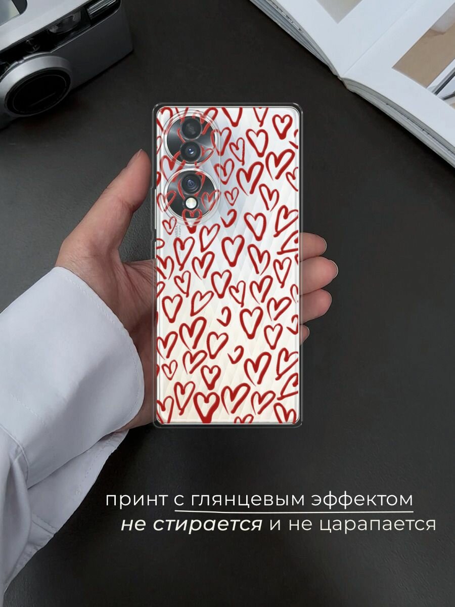 Чехол на Honor 70 / Хонор 70 с принтом "Легкие бордовые сердечки" — фото 1