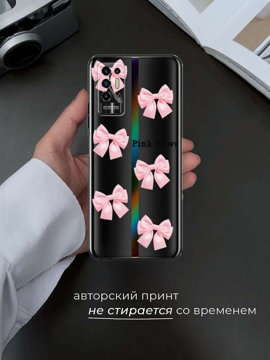 Чехол на Tecno Pova 2 / Текно Пова 2 с принтом "Pink Bows", прозрачный — фото 1