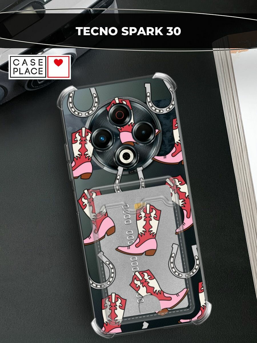 Чехол на Tecno Spark 30 (Текно Спарк 30) с картой и принтом "Ковбойские сапоки паттерн"