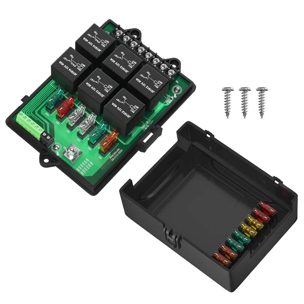 Блок реле Блок предохранителей 12 В Автомобильная универсальная панель предохранителей с 6-контактными реле и 14 лезвиями ATC/ATO Блок предохранителей 12 В, 1Set