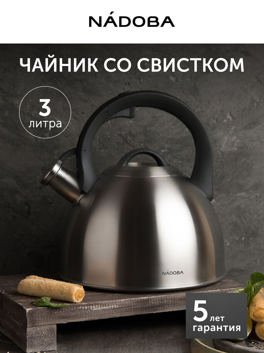 Чайник для газовой и индукционной плиты со свистком, 3л, NADOBA