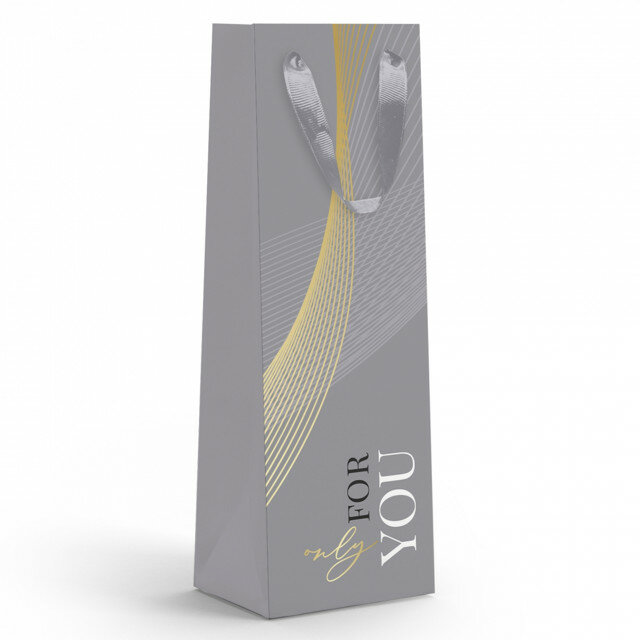 Подарочный пакет под бутылку 36x12x9,5 см с эффектом глянца и бархатной фактуры