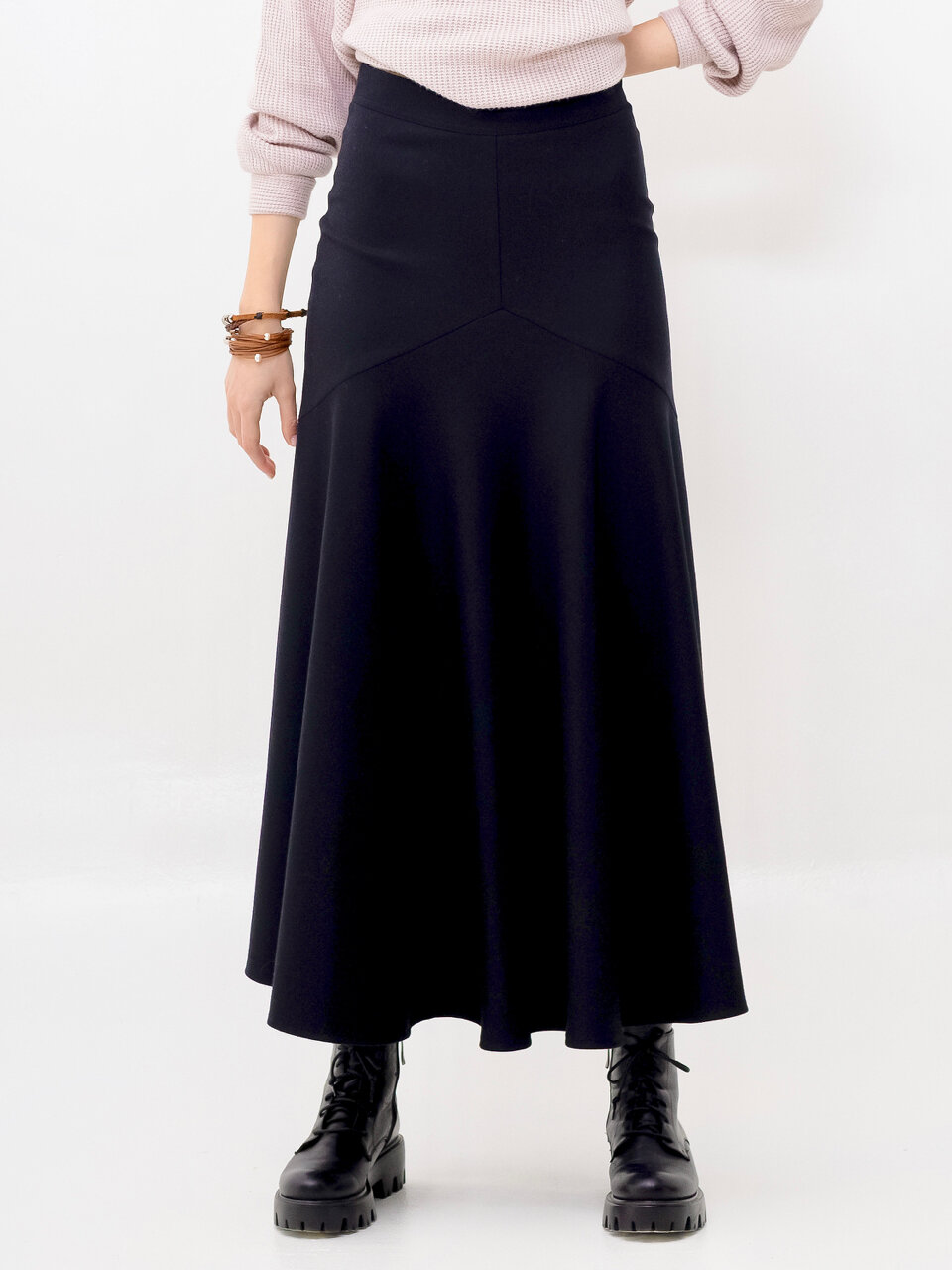 Юбка Юбка годе, фланель, демисезон/зима, черная, длинная, женская