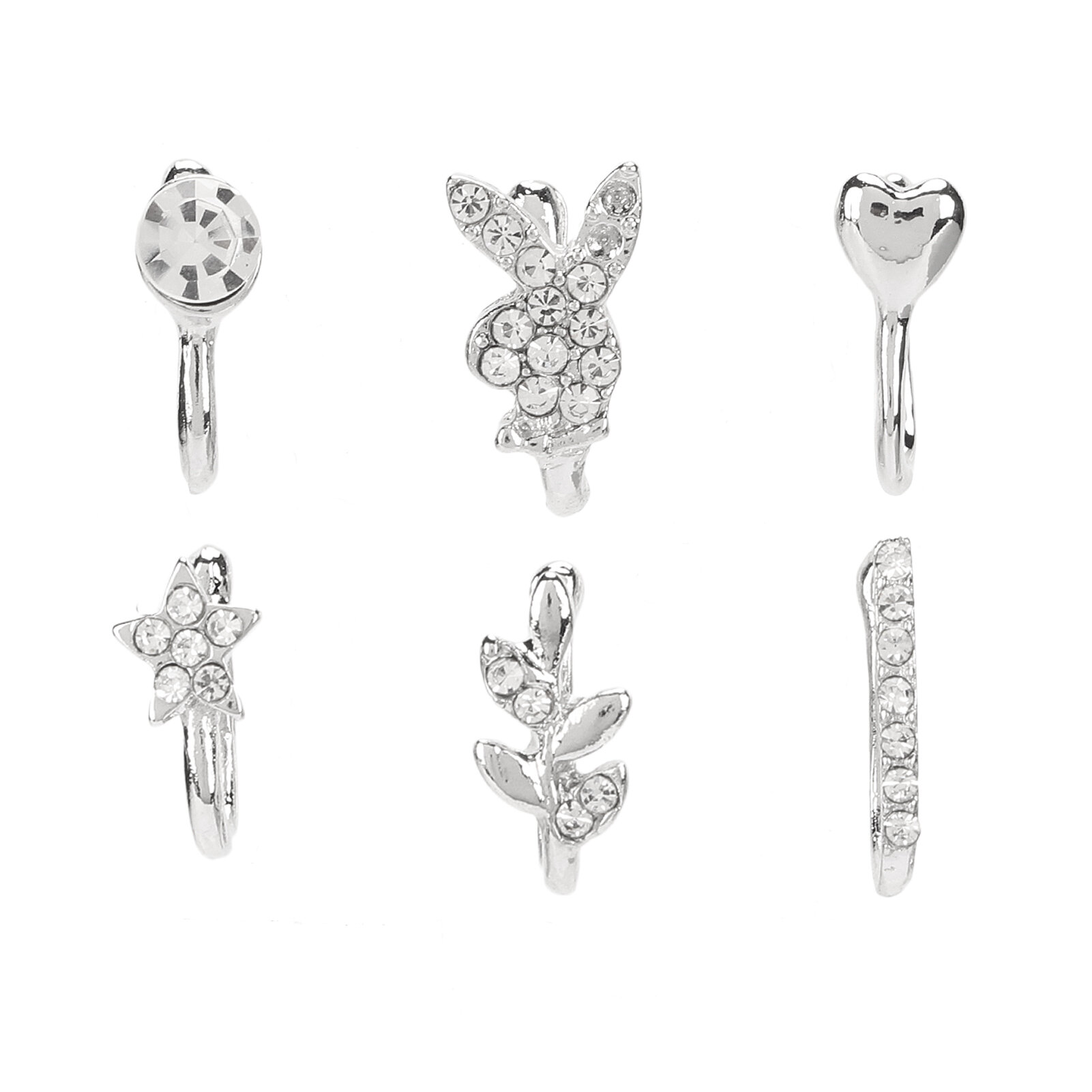 6 шт. поддельных колец для носа, зажим для кольца из нержавеющей стали, гипоаллергенные, безболезненные, регулируемые по размеру, поддельные кольца для носа, ювелирные изделия из серебра