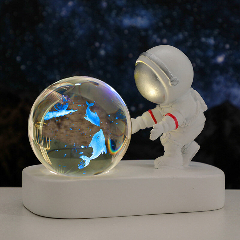 Креативный ночник-космонавт из 3D хрустального шара, светящийся декор для спальни, подарок