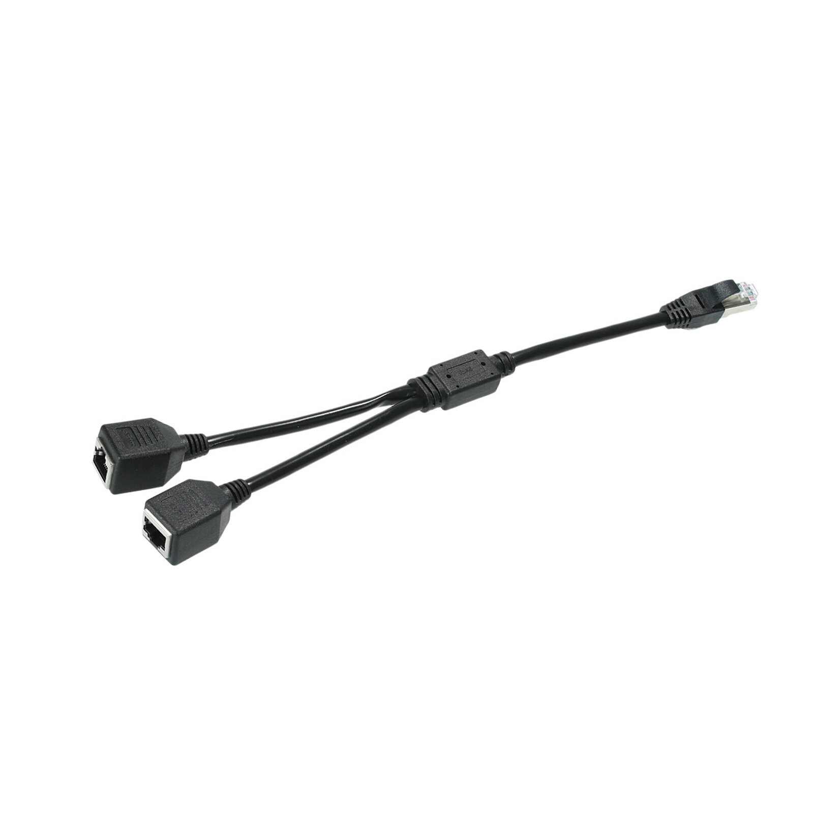 Адаптер-сплиттер RJ45 с кабелем, мужской разъем на 2 женских разъема, LAN для Ethernet категории 5, Ethernet категории 6, черный цвет, длина 24 см, материал PVC+ медь, 1 шт.