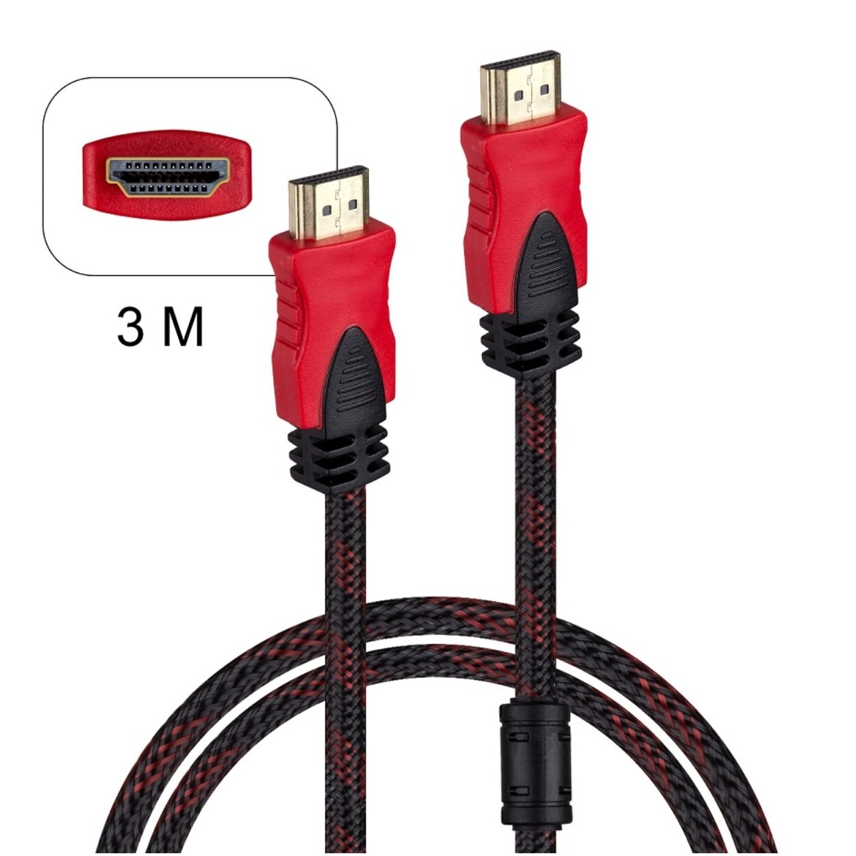 Кабель Cantell HDMI, 1.4V, HDTV, с фильтром, 3 м, черный c красным