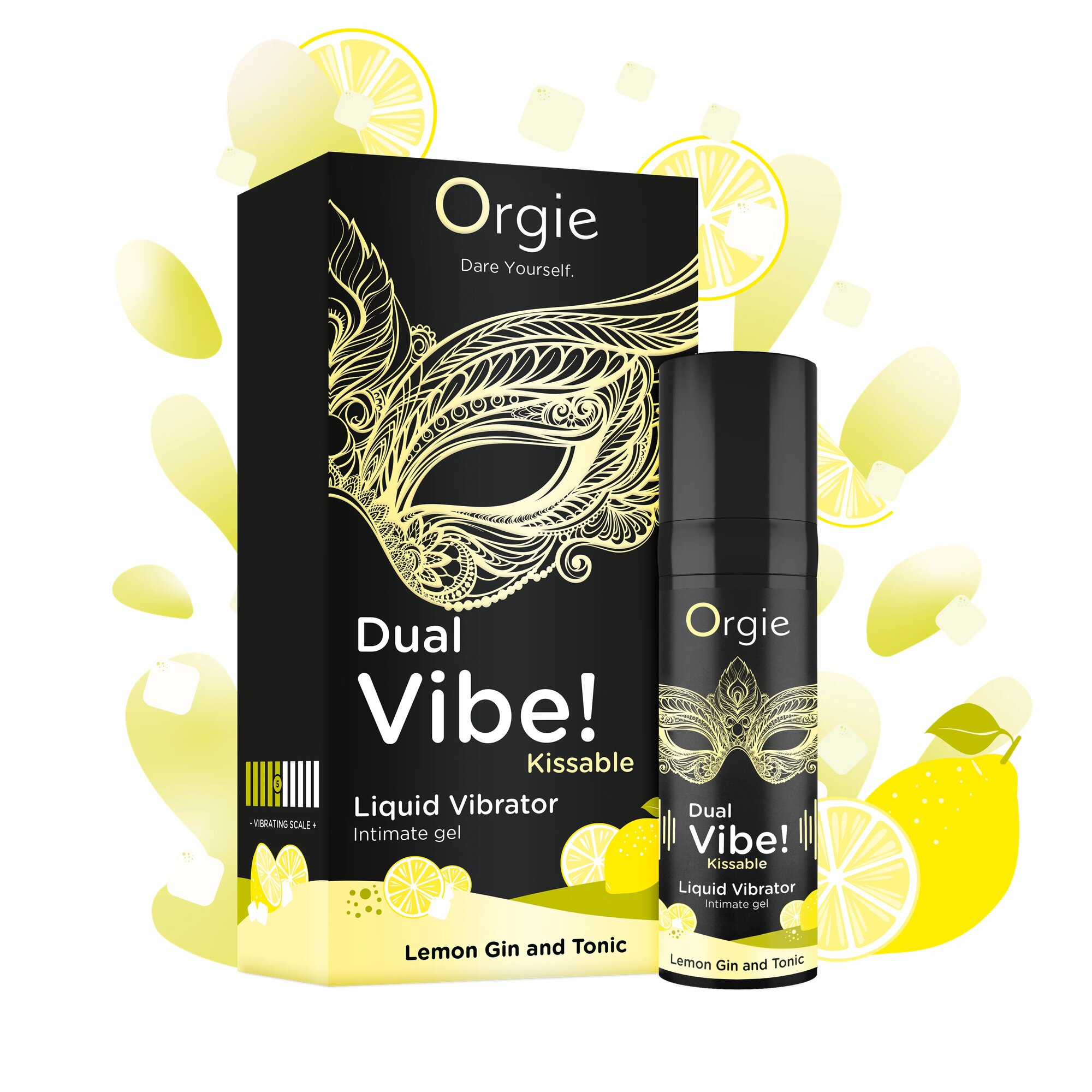 Съедобный жидкий вибратор Orgie DUAL VIBE! Lemon Gin And Tonic (лимонный джин-тоник), на водной основе, 15 мл