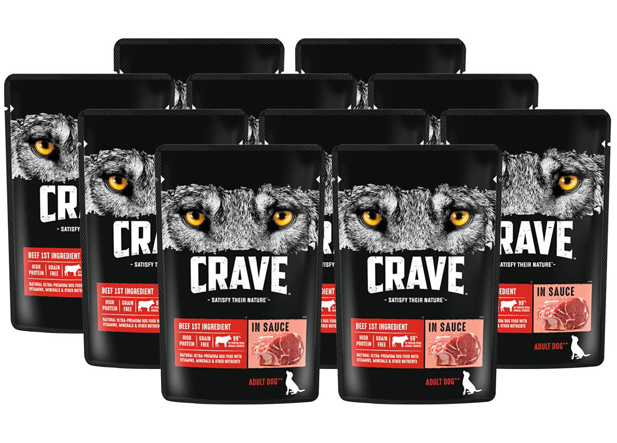 Корм влажный Crave для собак всех пород, говядина в соусе, 85 г х 10 шт