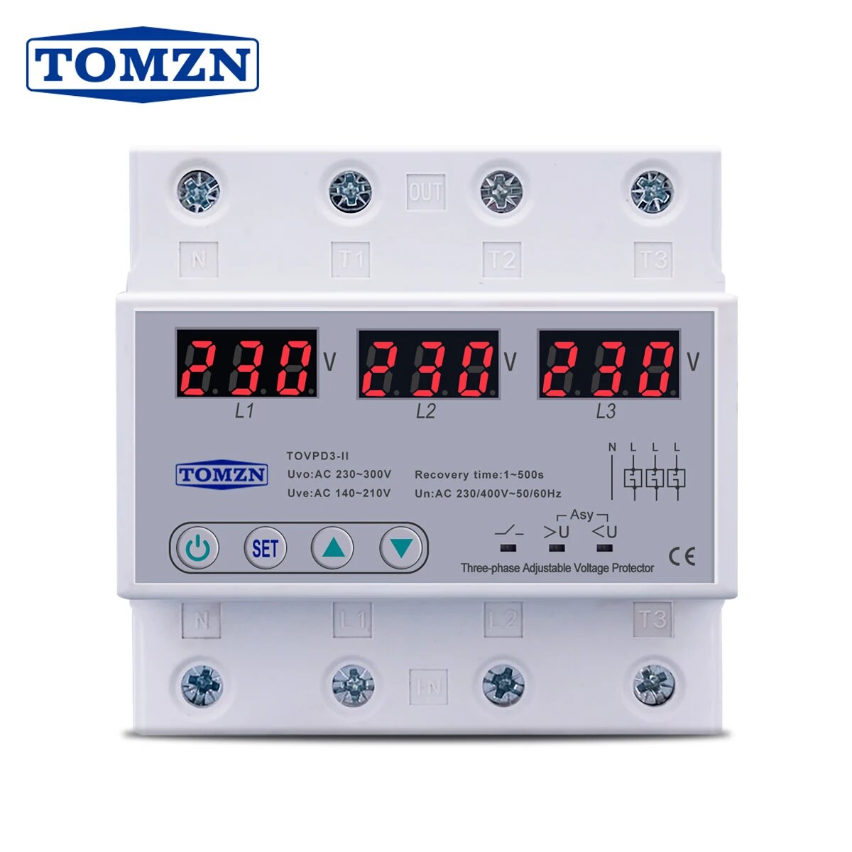 TOMZN Устройство защиты от перенапряжения и пониженного напряжения 63А 380В