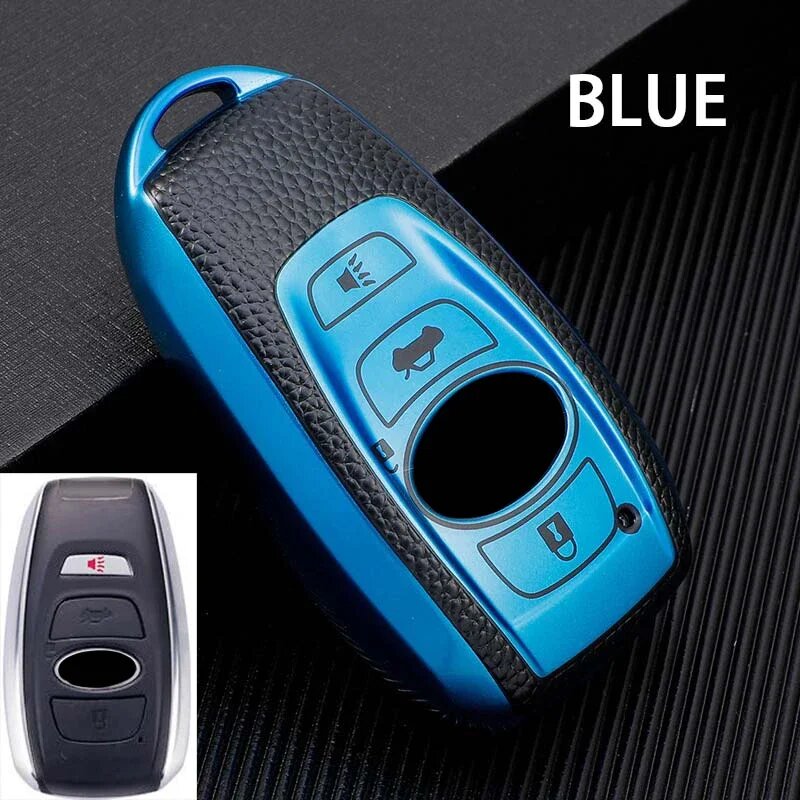 ТПУ + кожаный 3-кнопочный чехол для ключей от машины Subaru BRZ Forester Impreza STi Blue only case