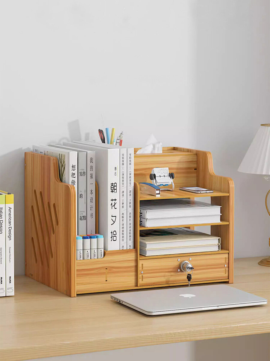 Органайзер для документов и бумаг настольный, деревянная подставка для папок и канцелярских принадлежностей