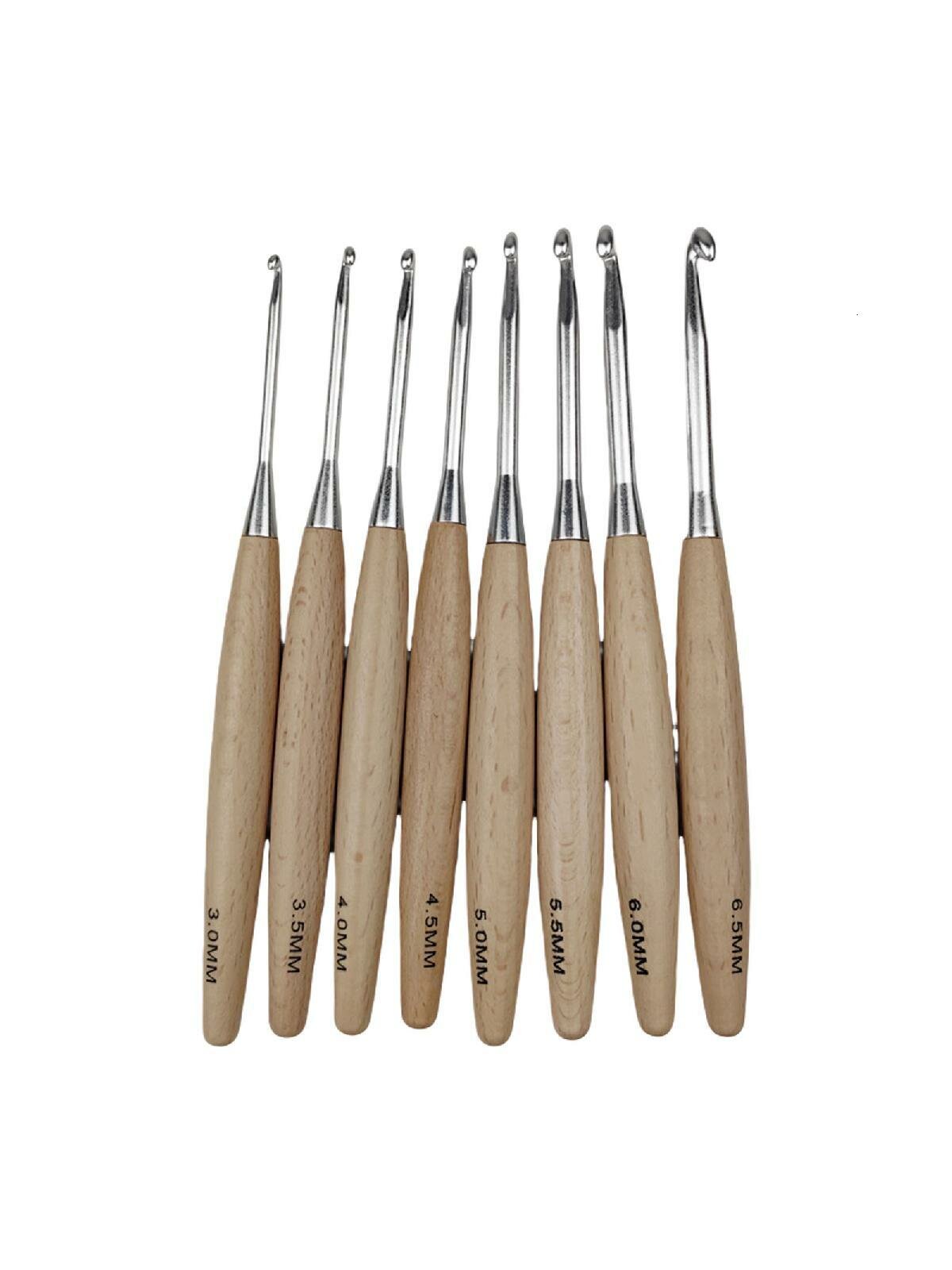 Набор крючков для вязания с деревянной ручкой (8 шт)