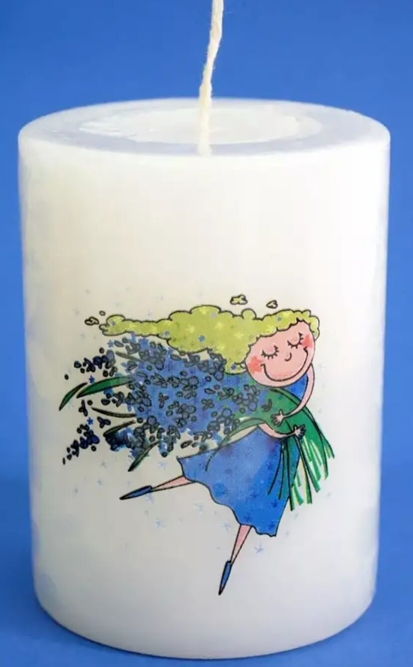 !09 набор 3 штуки - Свеча декоративная " Девочка с лавандой" белая 7x7x9 см.