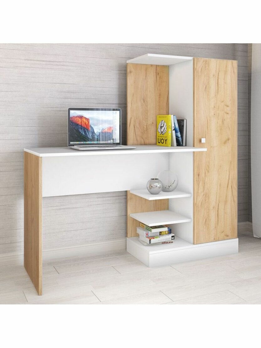 Стол компьютерный 1350х1450х500, белый, дуб крафт золотой, 1 шт.