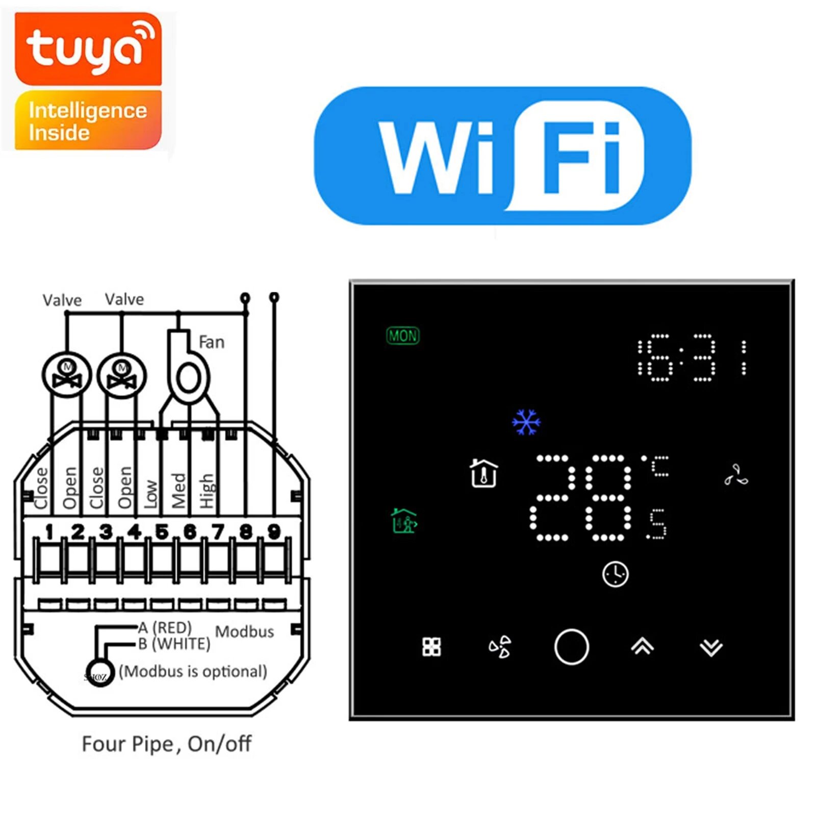 SHOJZJ TUYA Wi-Fi Smart Air EC контроллер Black WIFI-4p, 95-240V