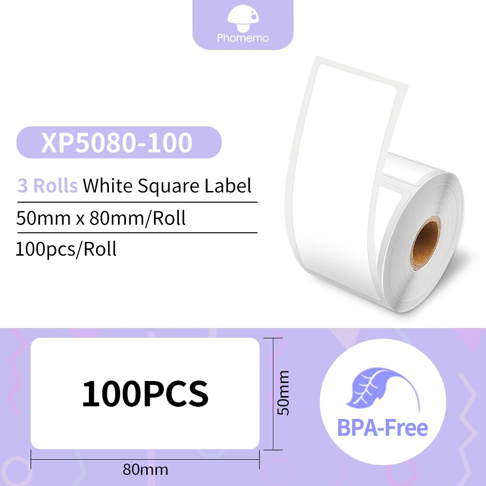 Phomemo наклейки белые 50x80mm (3 рулона)