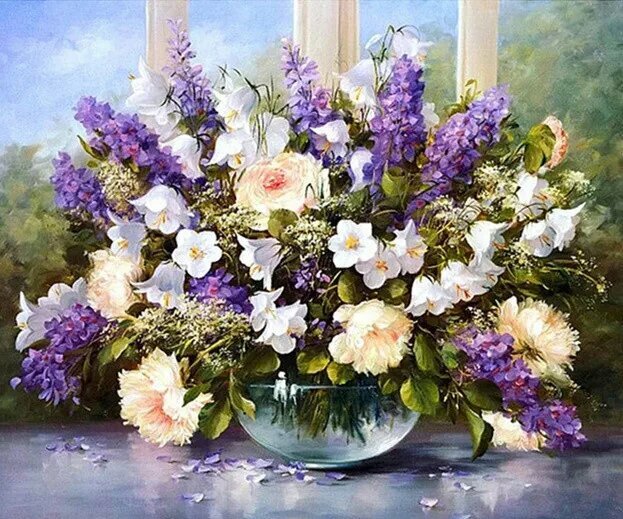Алмазная вышивка "Цветы в вазе", сиреневый, 30x40 см