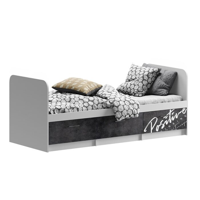 Уценка Кровать с/м 800×2000 с ящиками Вега Позитив, 2036×850×700, Белый/Бетон темный
