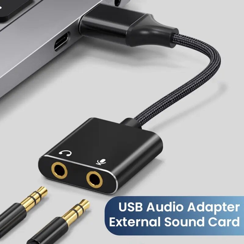 Аудио адаптер usb на 2 гнезда 3.5мм, длина кабеля: 0.08м