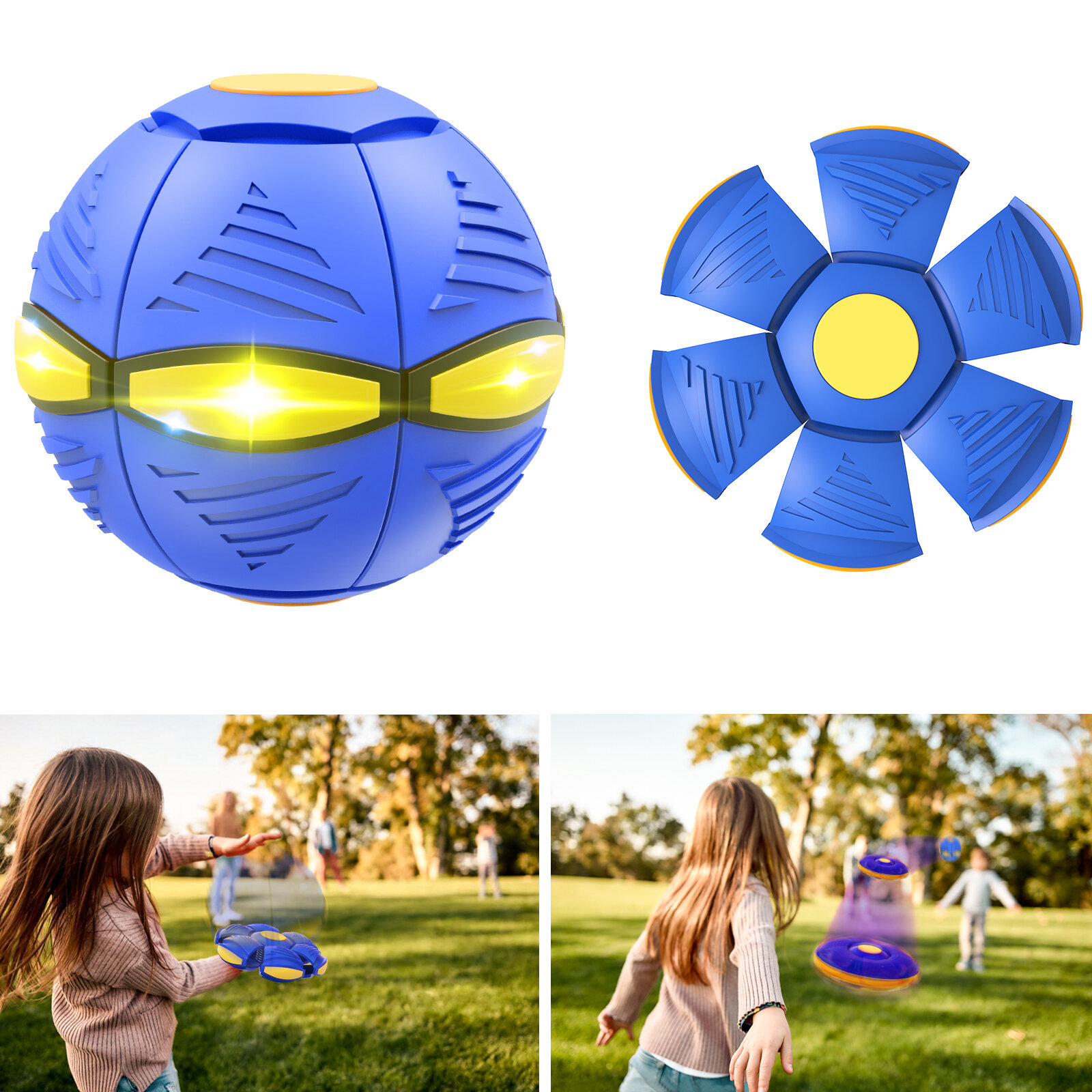 Deformation Vent Ball Plat Ball Red Magic UFO Ball Exhaust Ball Outdoor Flat Ball Beach Garden With LED Light Plastic 1Pc Red Light No Retail Packages