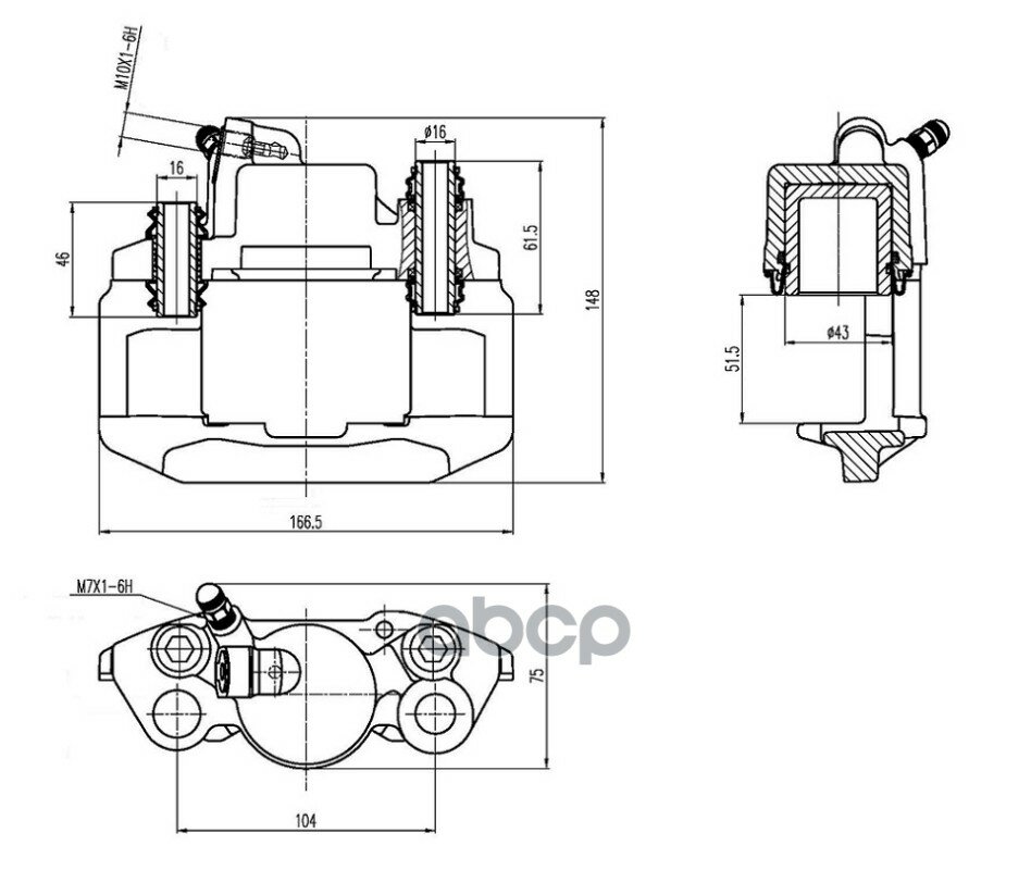 Суппорт тормозной задн. R MITSUBISHI Pajero III 1999->/Pajero Sport I-III 1996->, HYUNDAI Galloper 1998-> (диск 18мм, поршень .