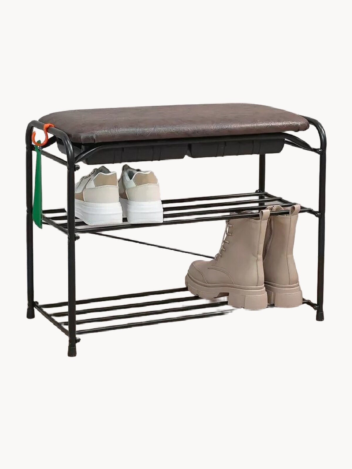 Металлическая обувница с сиденьем в прихожую