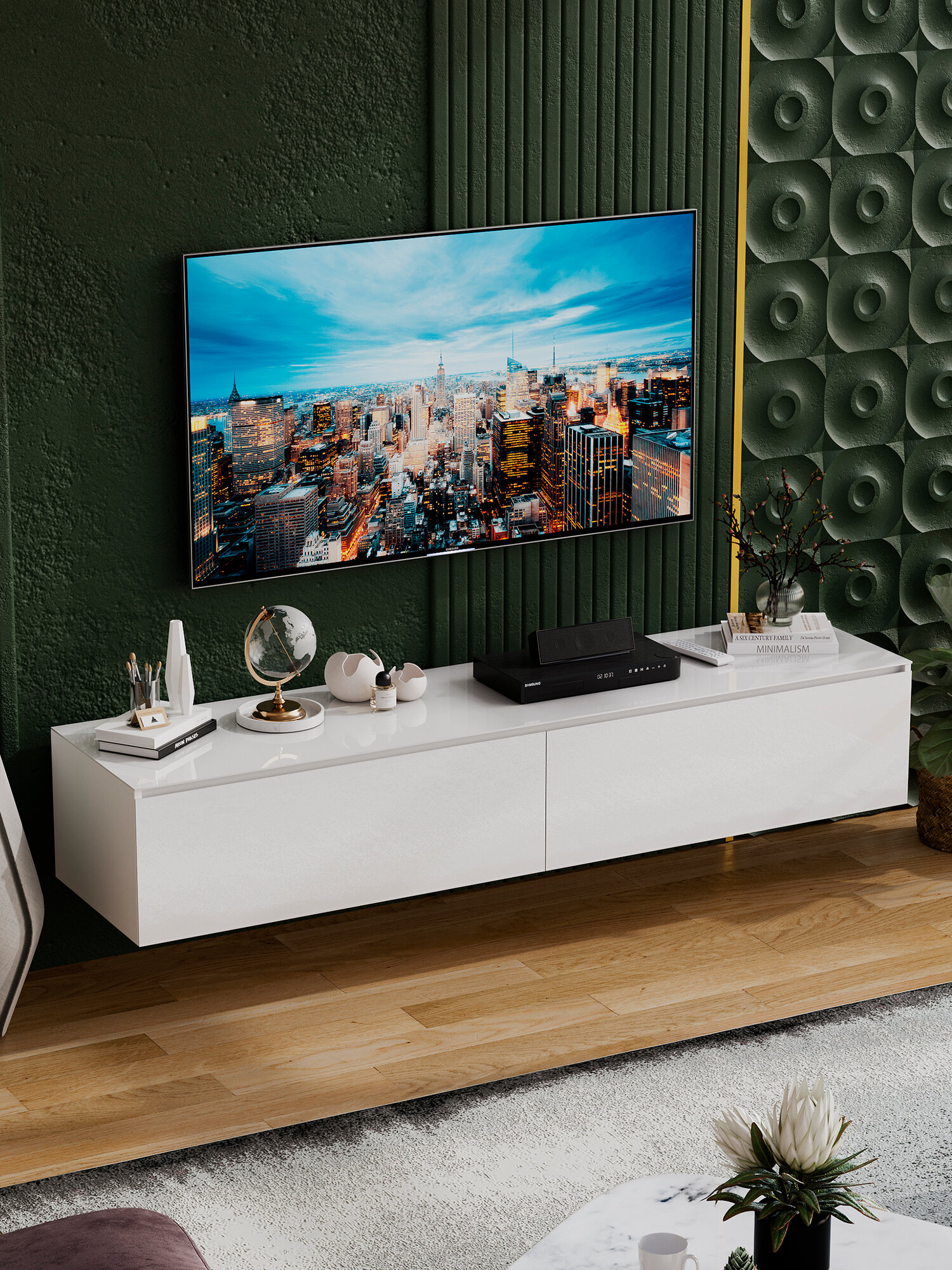 Глосс ТД 319.03.11 Тумба для теле-и радиоаппаратуры (Белый глянец/Стекло Белый глянец)