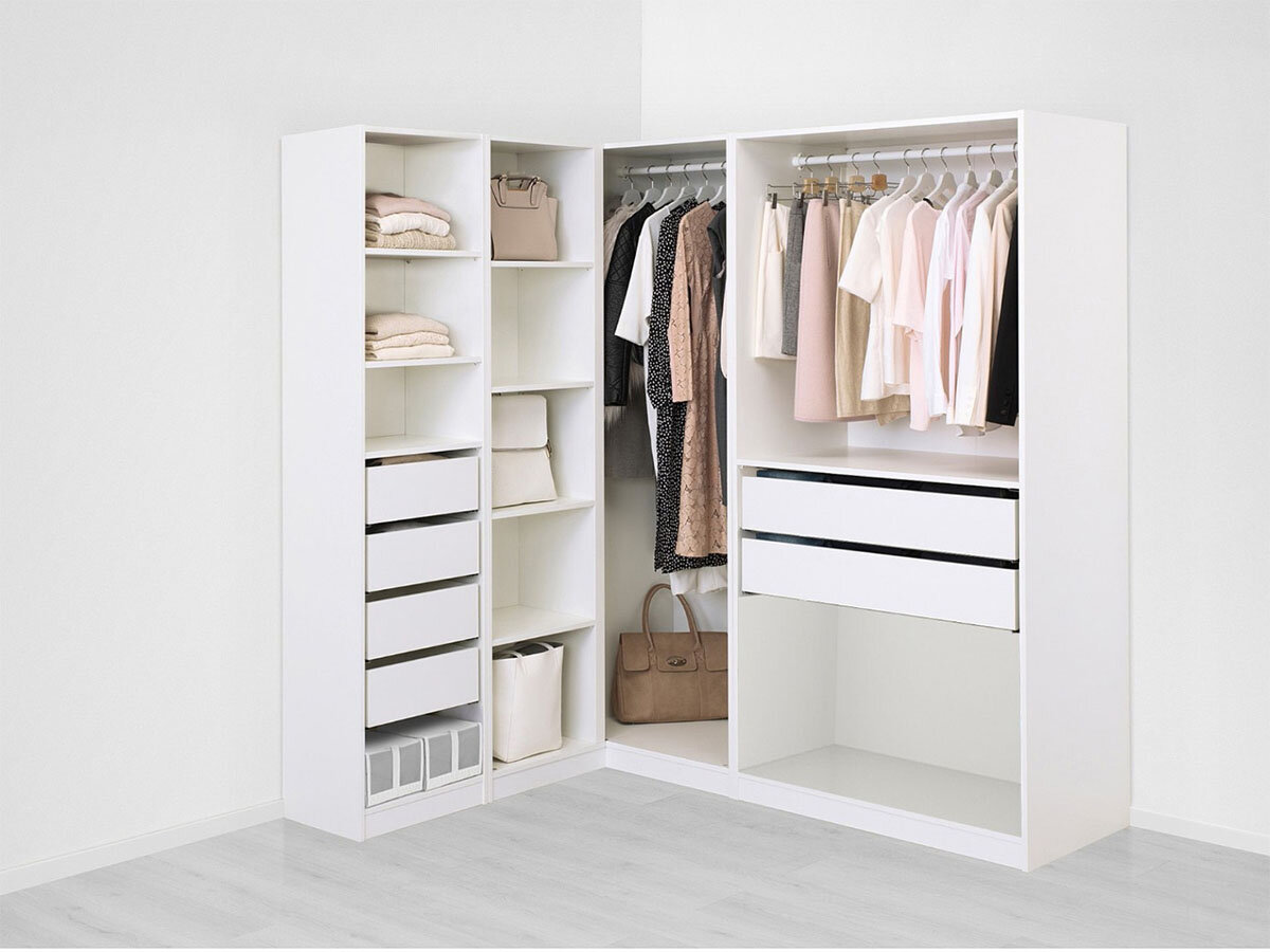 Гардероб PAX угловой с 6 ящиками и 8 полками, ЛДСП, 161х201х188 см