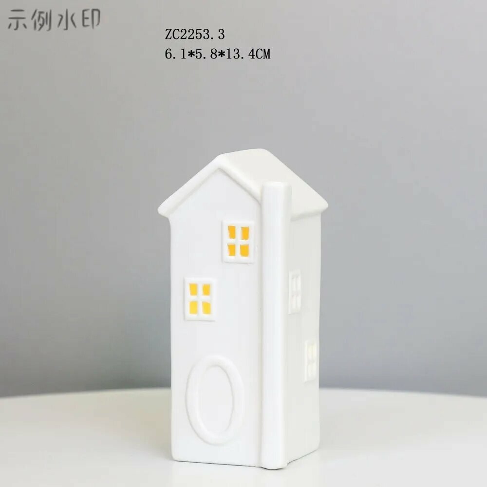 Домик с подсветкой декоративный фарфоровый из коллекции New Year Essential белый статуэтка новогодняя