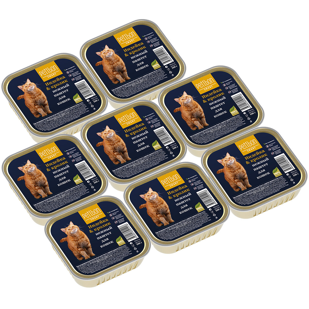 Корм влажный Petibon Smart для кошек паштет, индейка кролик, 100 г х 8 шт