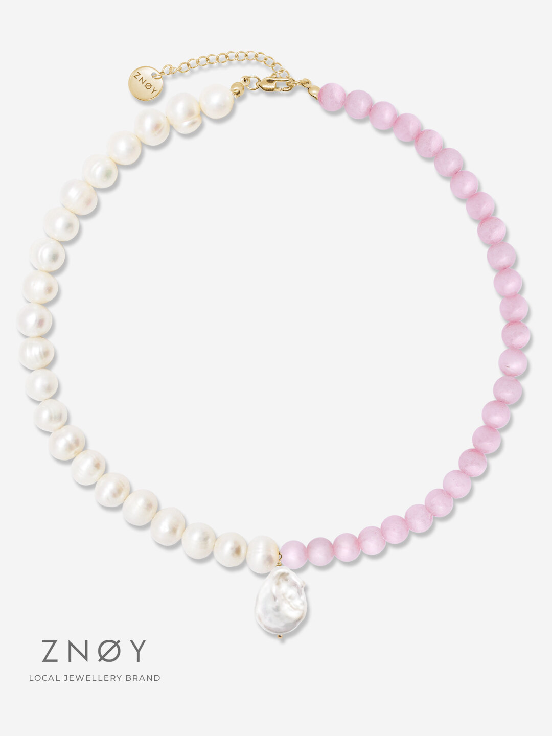 Чокер, жемчуг барочный, жемчуг культивированный, розовый кварц