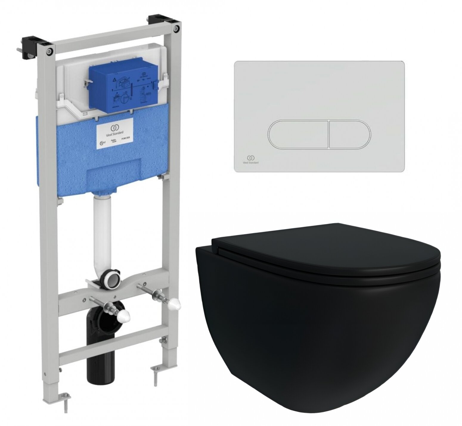 Комплект 3 в 1 инсталляция Ideal Standard + Унитаз подвесной Enio Unico BL EN4105055 + кнопка хром