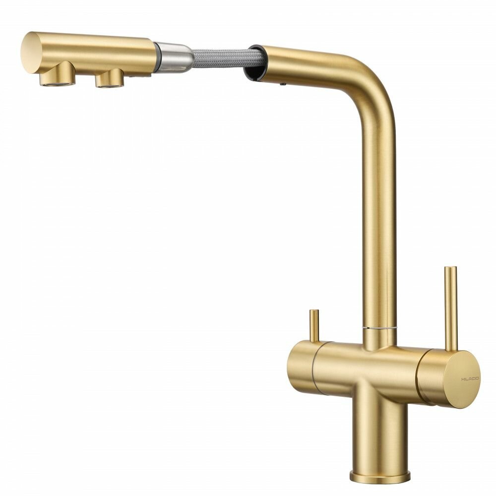 Смеситель для кухни с фильтром MILACIO Almonte-S (MCU.562. GD) брашированное золото (вытяжной излив)