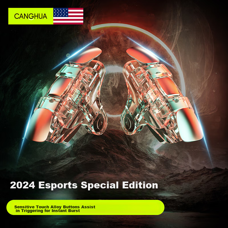 CangHua Mobile Gaming Device, Automatic Four-Finger Shooting, Gun Press Assist, Mechanical Buttons, Mouse-Like Feel, Continuous Firing Device, Mobile Game Accessory, Peace Elite, Android And Apple Compatible, Transparent