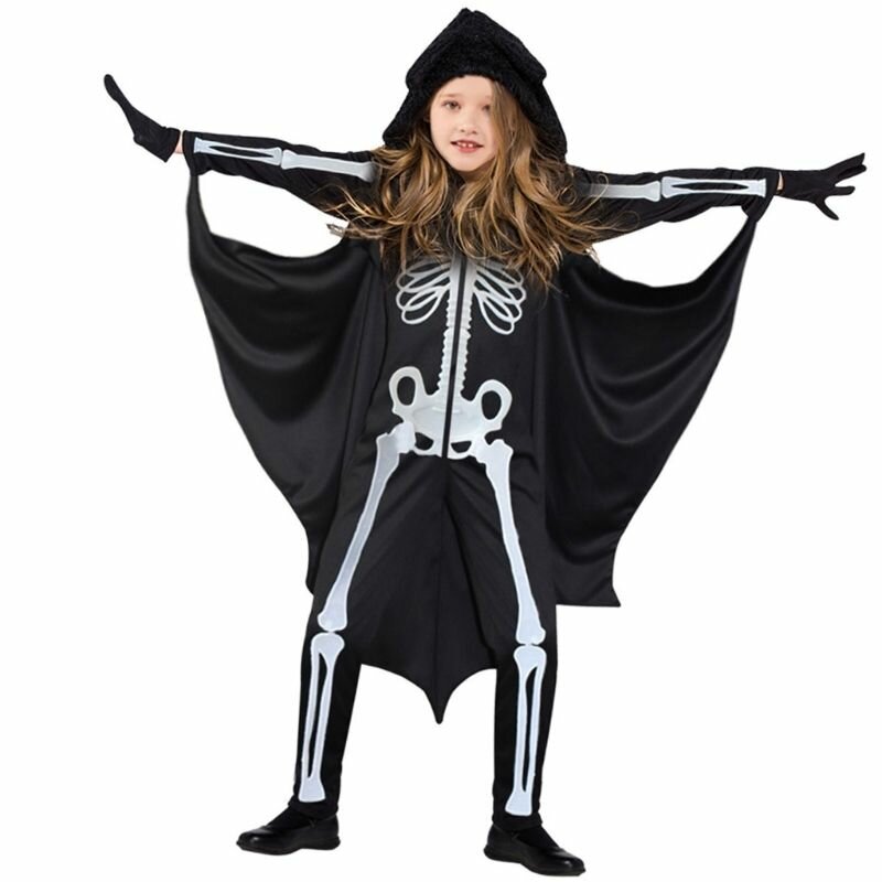 Детский костюм на Хэллоуин, плащ летучей мыши, цельный костюм-череп-100 см