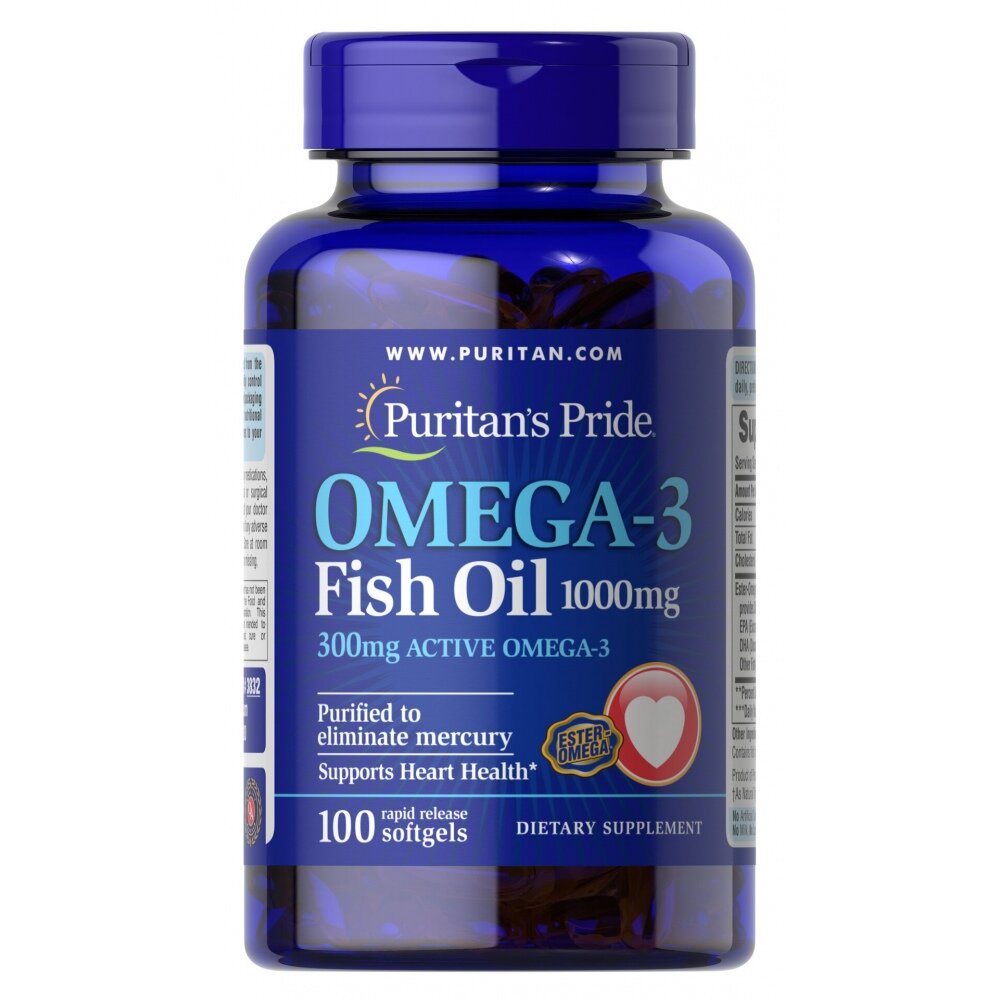 Puritan’s Pride Omega-3 Fish Oil 1000 mg, 100 капсул гелевых
