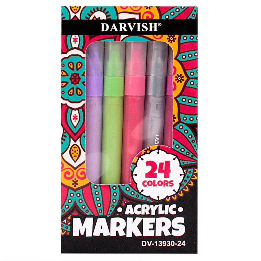 Маркер акриловый набор 24цв пулевид. наконечник карт. уп. DARVISH DV-13930-24