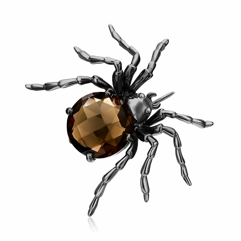 Брошь, белое золото, 585 проба, родирование, раухтопаз