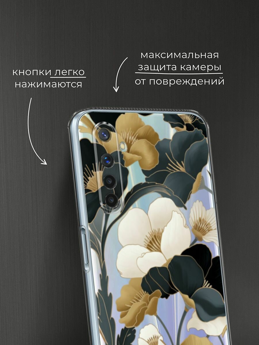 Силиконовый чехол на Realme 6 / Реалми 6 с принтом Золотые цветы — фото 1