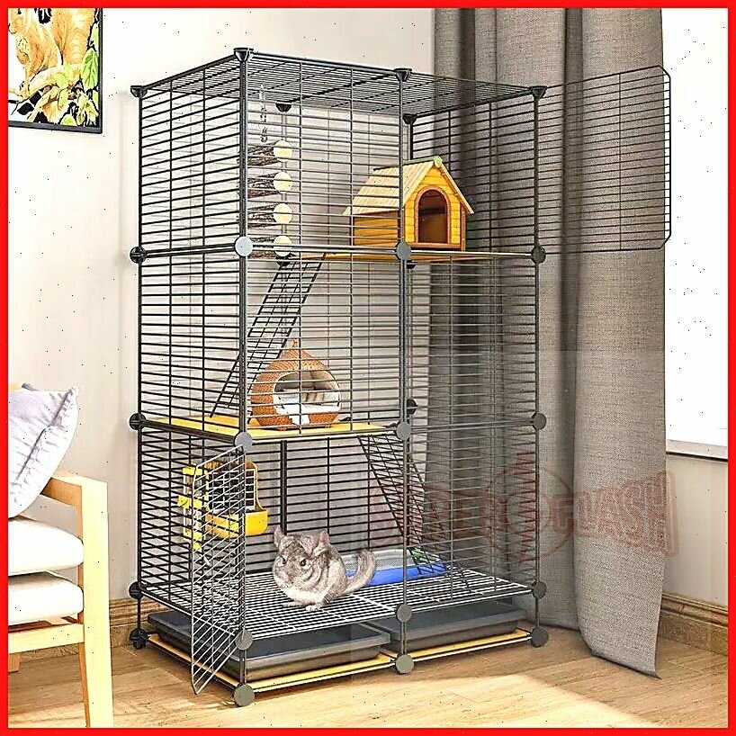 Клетка для шиншиллы большая с поддоном Металлическая, клетка для шиншиллы большая с поддоном деревянная Прочная сетка 1.5 см, защита от побега. С поилкой.