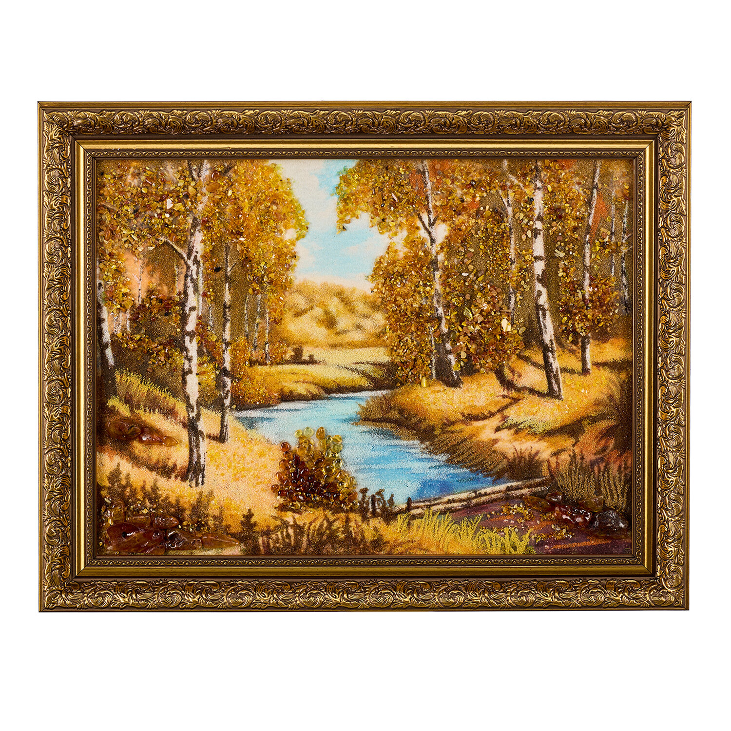 Картина янтарная "Осеннее настроение. Березки" 30х40 см