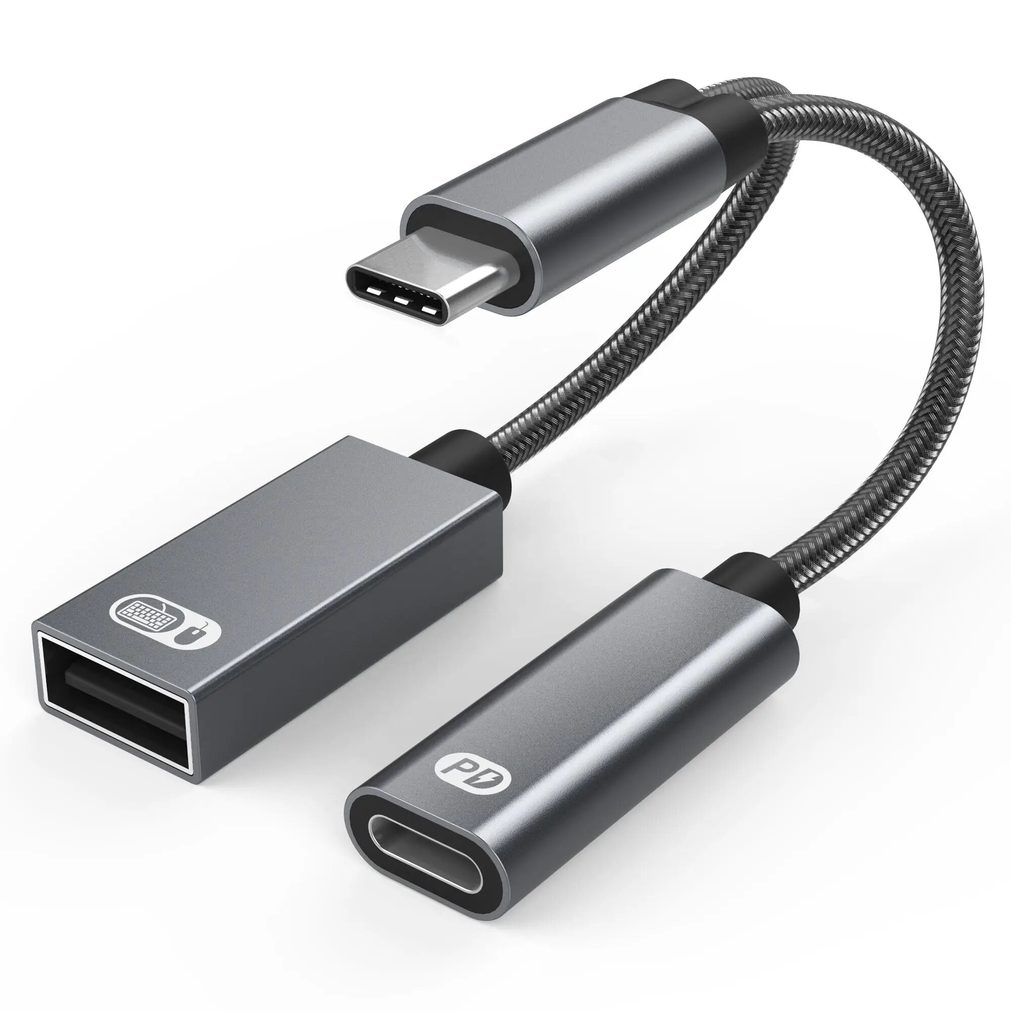 USB Type-C - USB адаптер 2 в 1, серый, 60 Вт