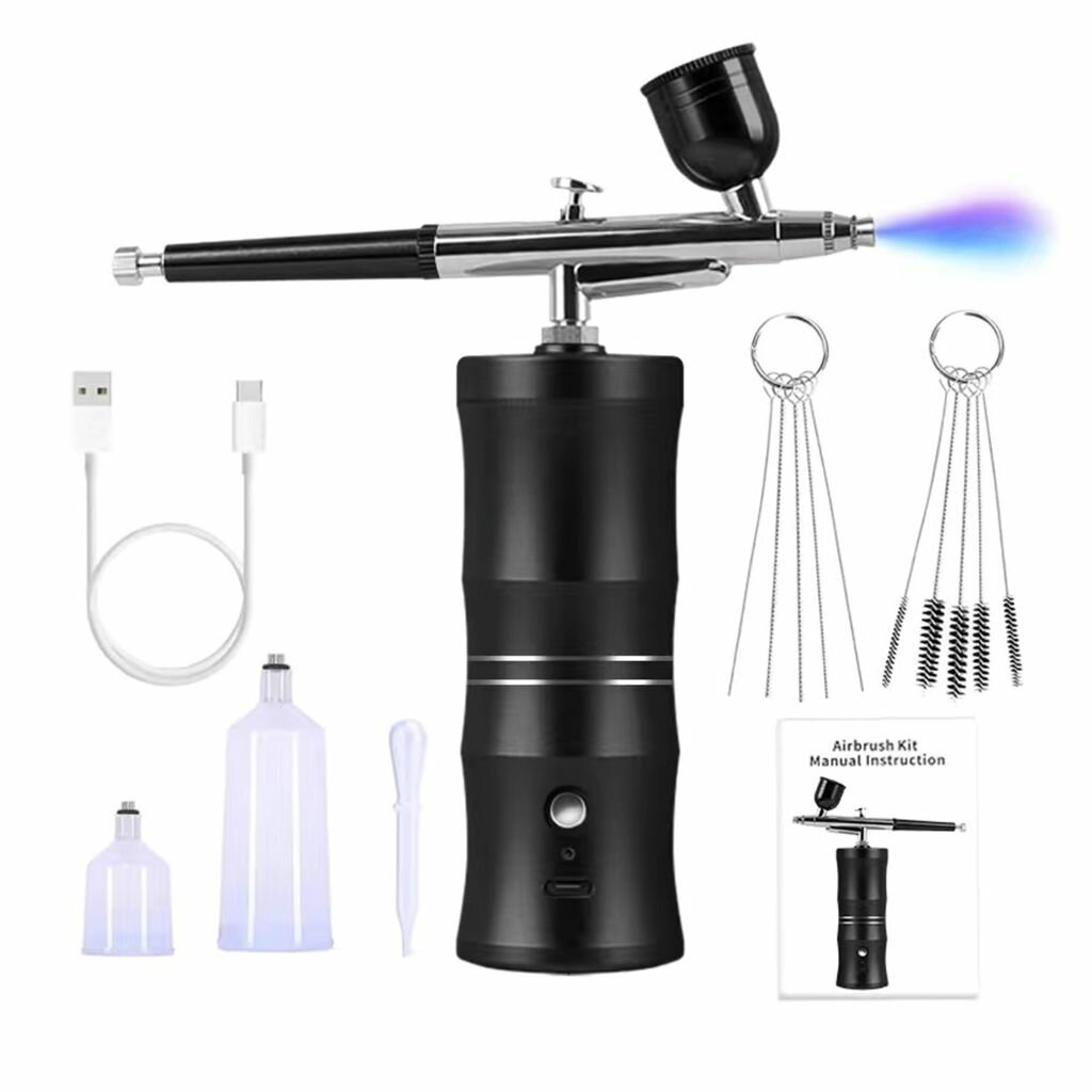 Аэрограф с компрессором Xiantongbai, двойной, питание от аккумулятора, диаметр сопла 0.3 мм，чёрный